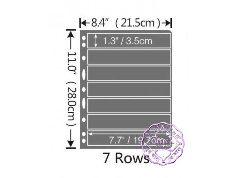 PCCB 7 Pockets Black Stamp Banknote Album Insert Page Sheets (Double-Sided)